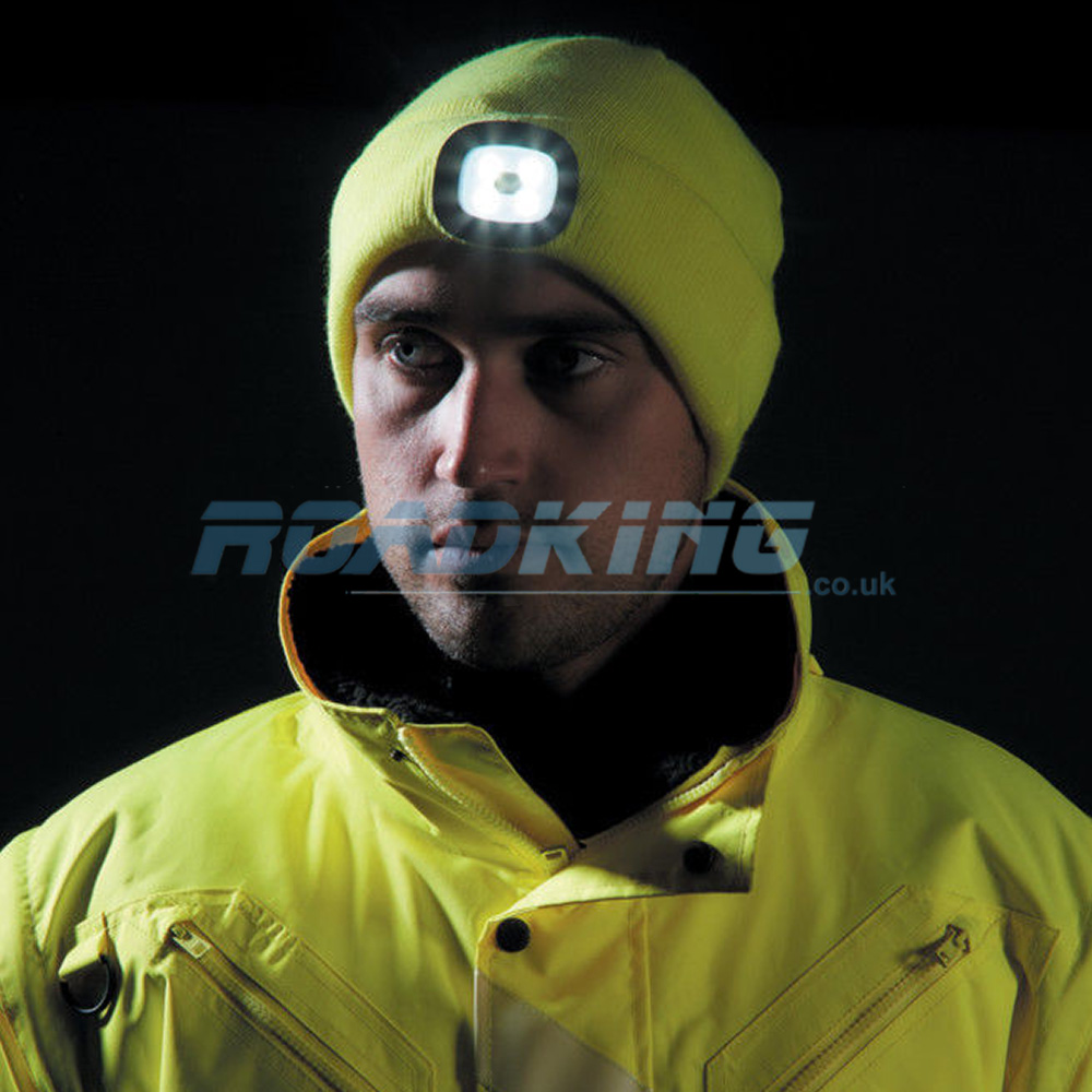 Beanie Hat With Head Torch | Yellow | ROADKING.co.uk