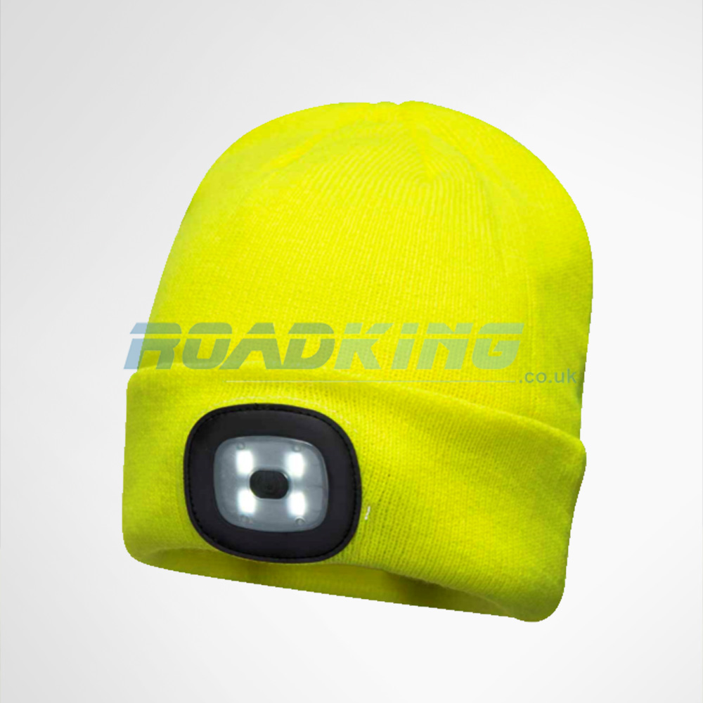 Beanie Hat With Head Torch | Yellow | ROADKING.co.uk