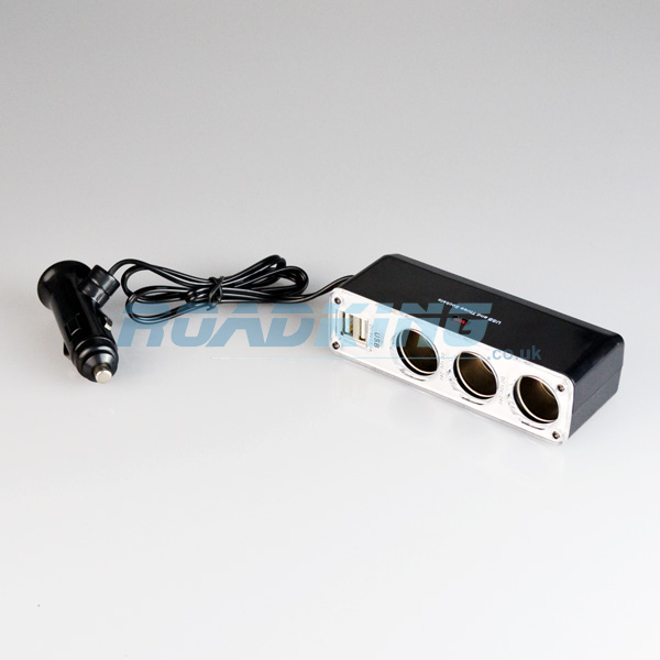 3-Way Car Cigarette Socket with Dual USB | 12v / 24v | ROADKING.co.uk