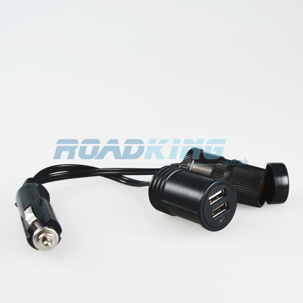1-Way Socket with Dual USB 3.1 Amp | 12 & 24v | ROADKING.co.uk